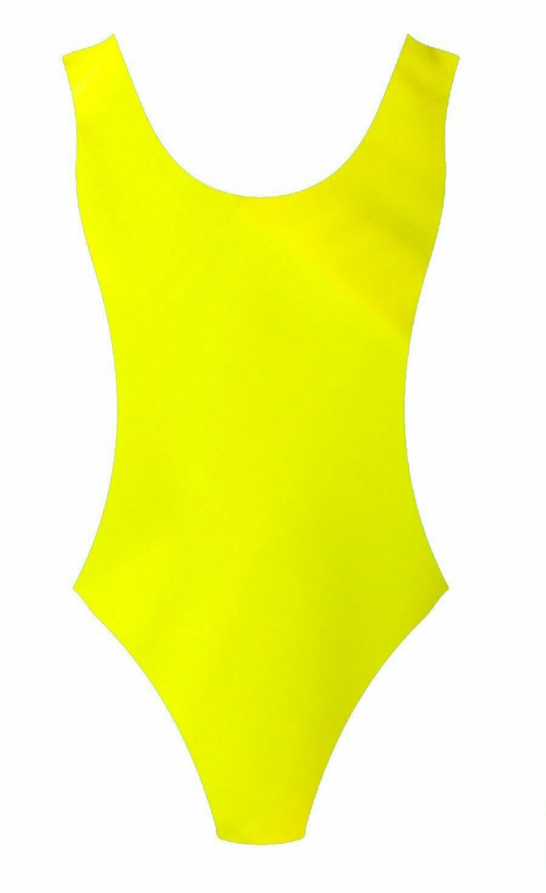 80s Leotard Plain Neon Yellow - Costume Wonderland